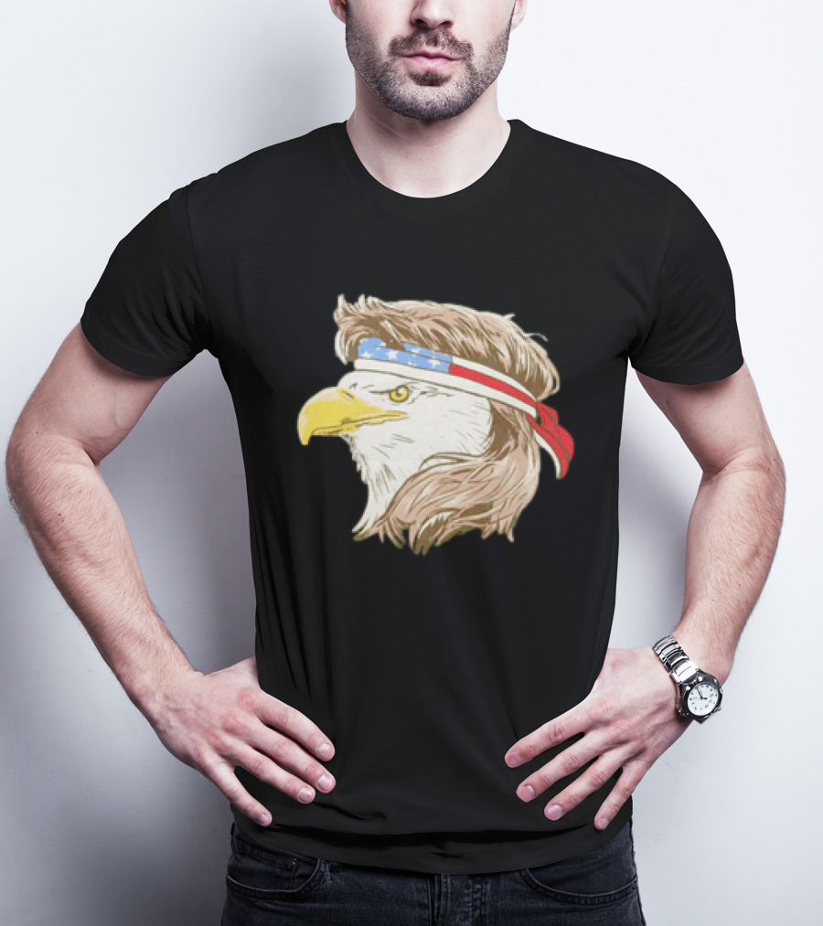 Bald Eagle With American Flag Bandana And Patriotic Hair T-Shirt