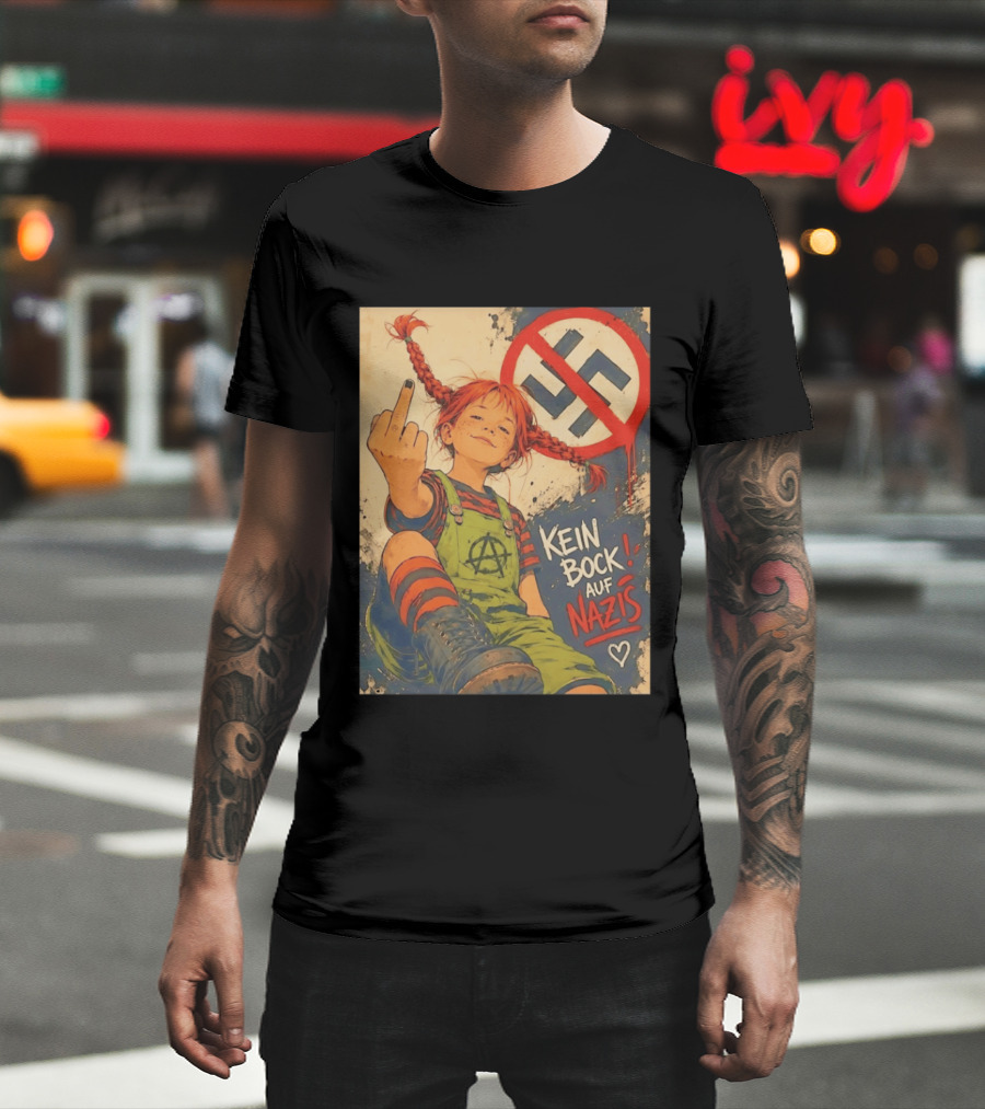 Pippi Longstocking Kein Bock Auf Nazis Middle Finger Anti Nazi Sign Anarchy T-Shirt