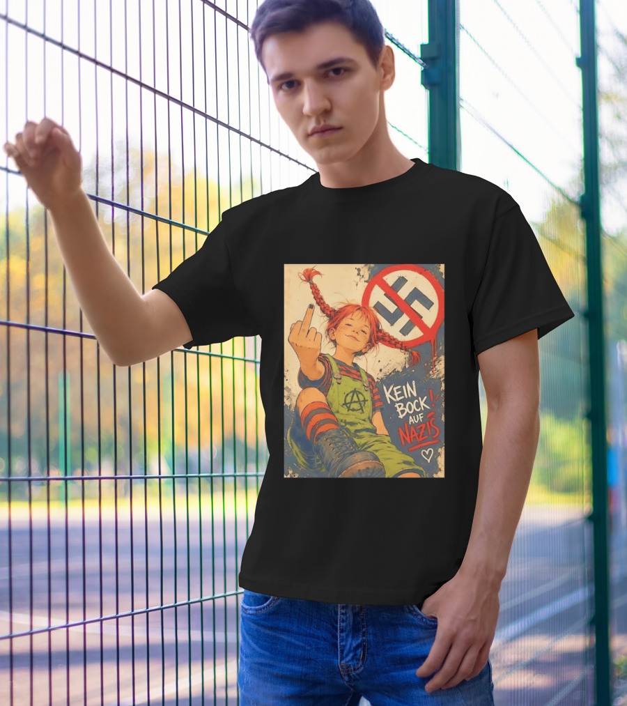 Pippi Longstocking Kein Bock Auf Nazis Middle Finger Anti Nazi Sign Anarchy T-Shirt