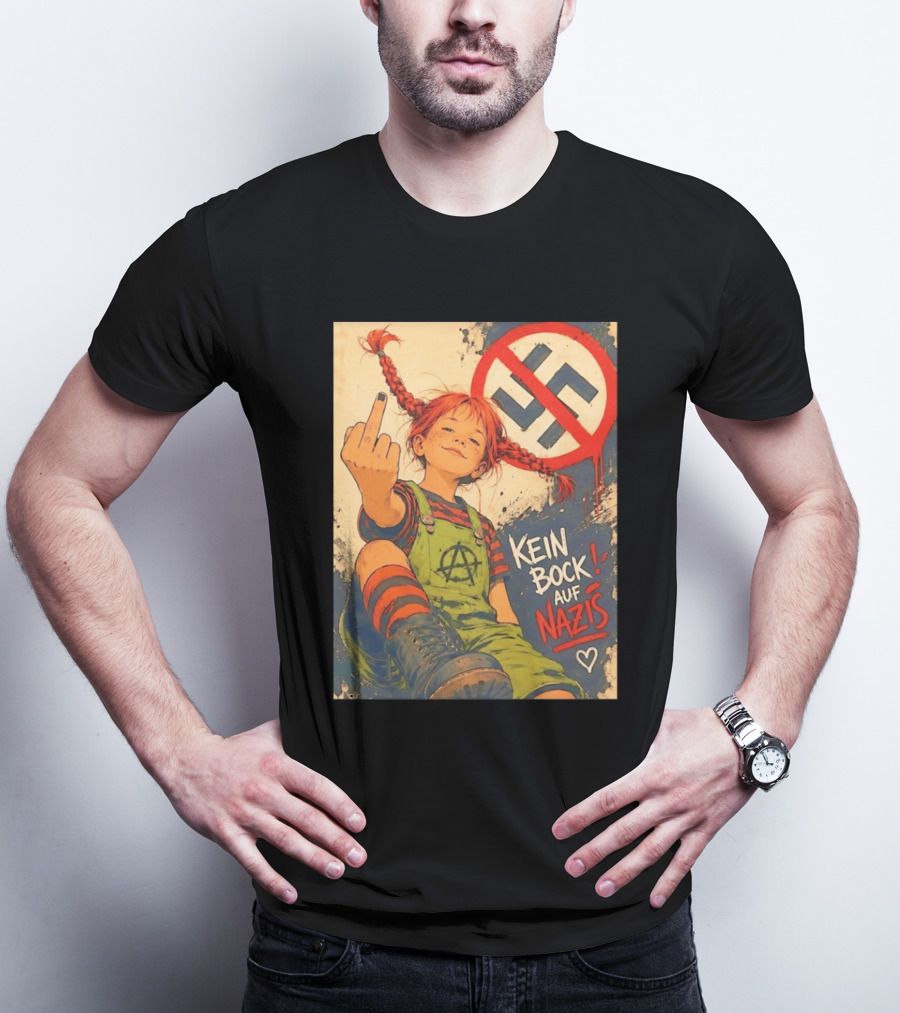 Pippi Longstocking Kein Bock Auf Nazis Middle Finger Anti Nazi Sign Anarchy T-Shirt