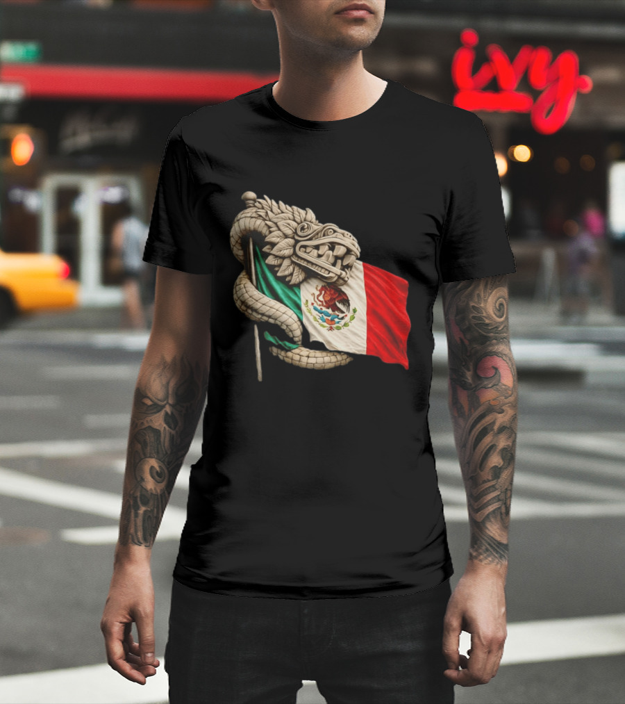 Quetzalcoatl Feathered Serpent Mexico Flag T-Shirt