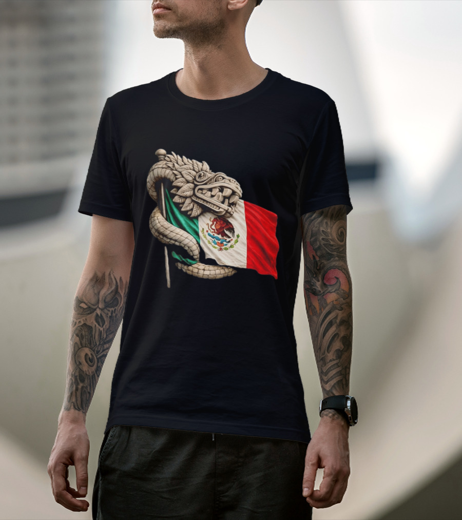 Quetzalcoatl Feathered Serpent Mexico Flag T-Shirt