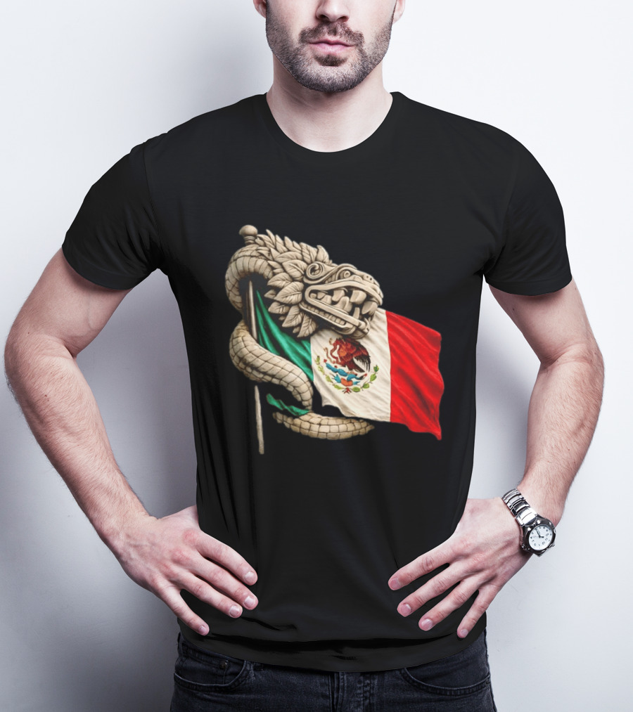 Quetzalcoatl Feathered Serpent Mexico Flag T-Shirt