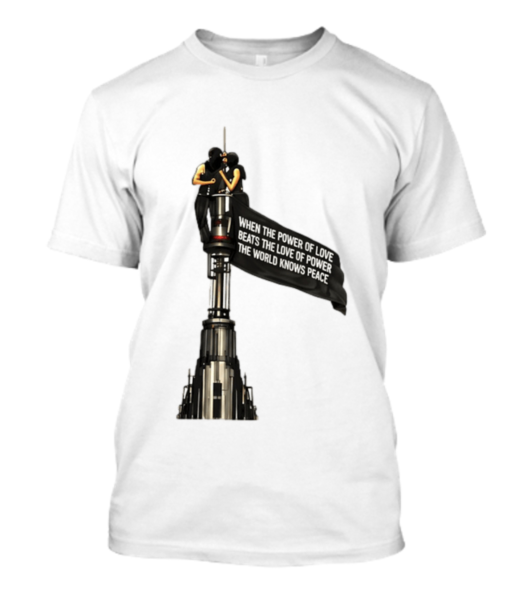 Angela Nikolau And Ivan Beerkus Love And Peace Flag On Empire State Building T-Shirt
