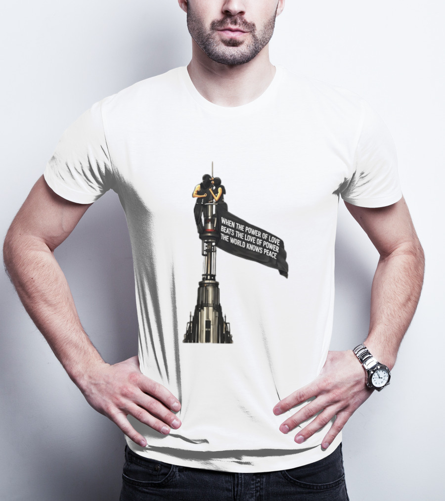Angela Nikolau And Ivan Beerkus Love And Peace Flag On Empire State Building T-Shirt