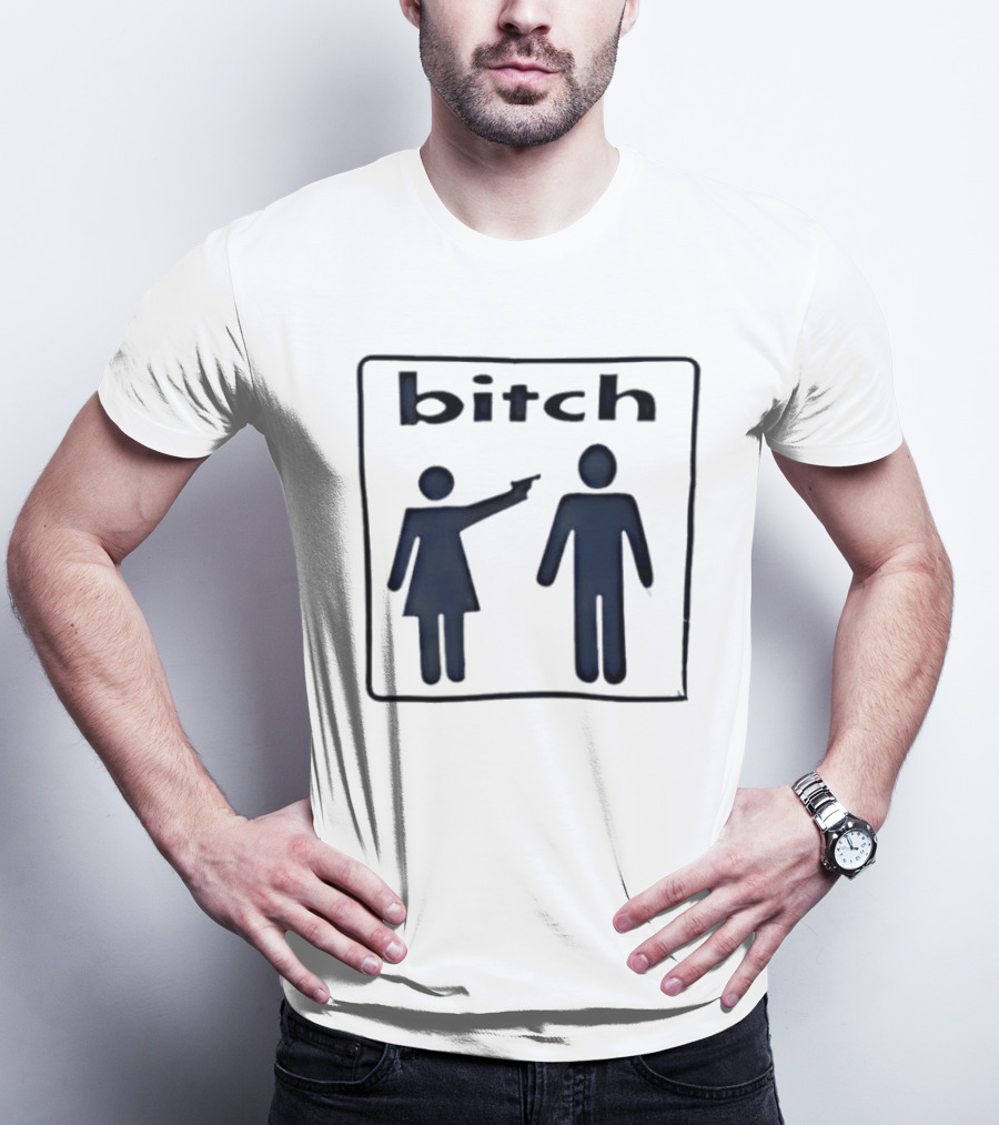 Bitch Stick Figure Pointing Gun At Man Stick Figure T-Shirt