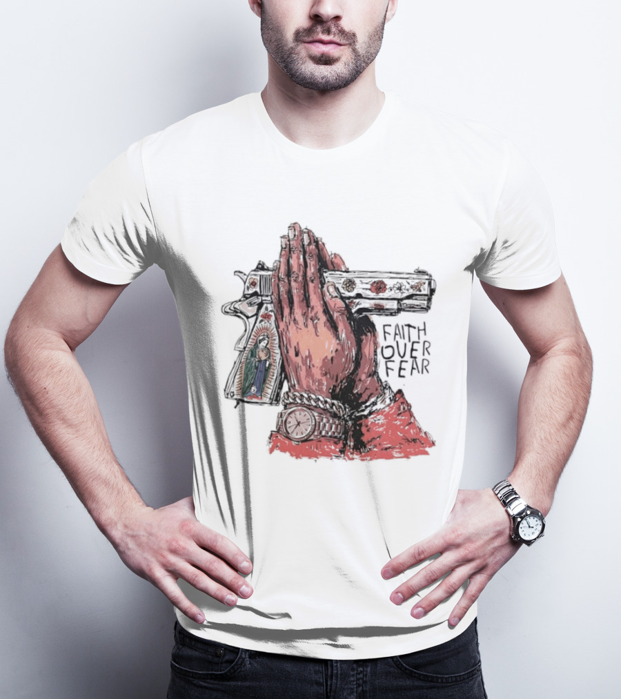 Our Lady Of Guadalupe Praying Hands Gun Faith Over Fear T-Shirt