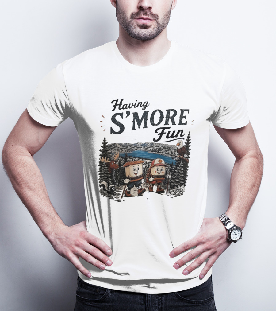 Having S'More Fun Camping Hiking At Bear Lake With Wildlife And Nature Scene T-Shirt