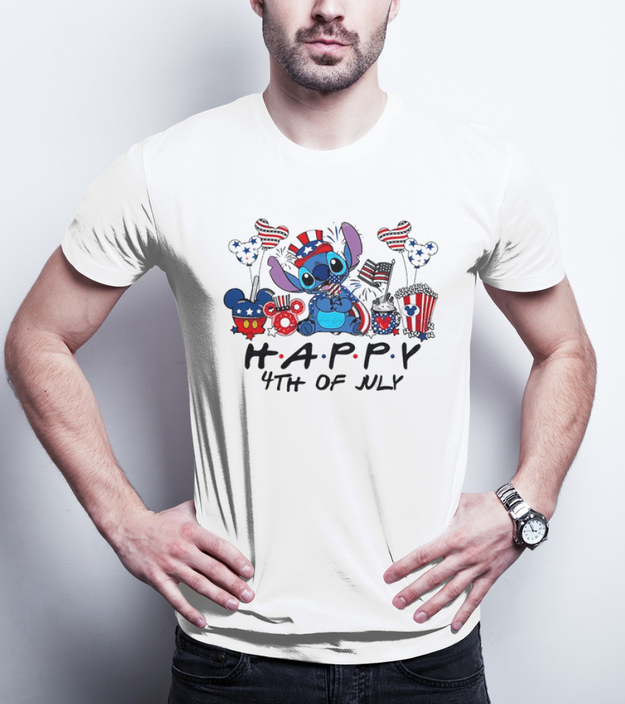 Lilo And Stitch Disney Happy 4th Of July Celebration USA Flags T-Shirt