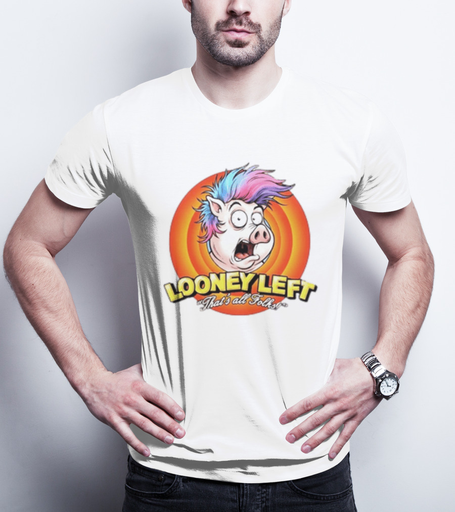 Looney Left That's All Folks Pig Psychedelic Hair Burst T-Shirt
