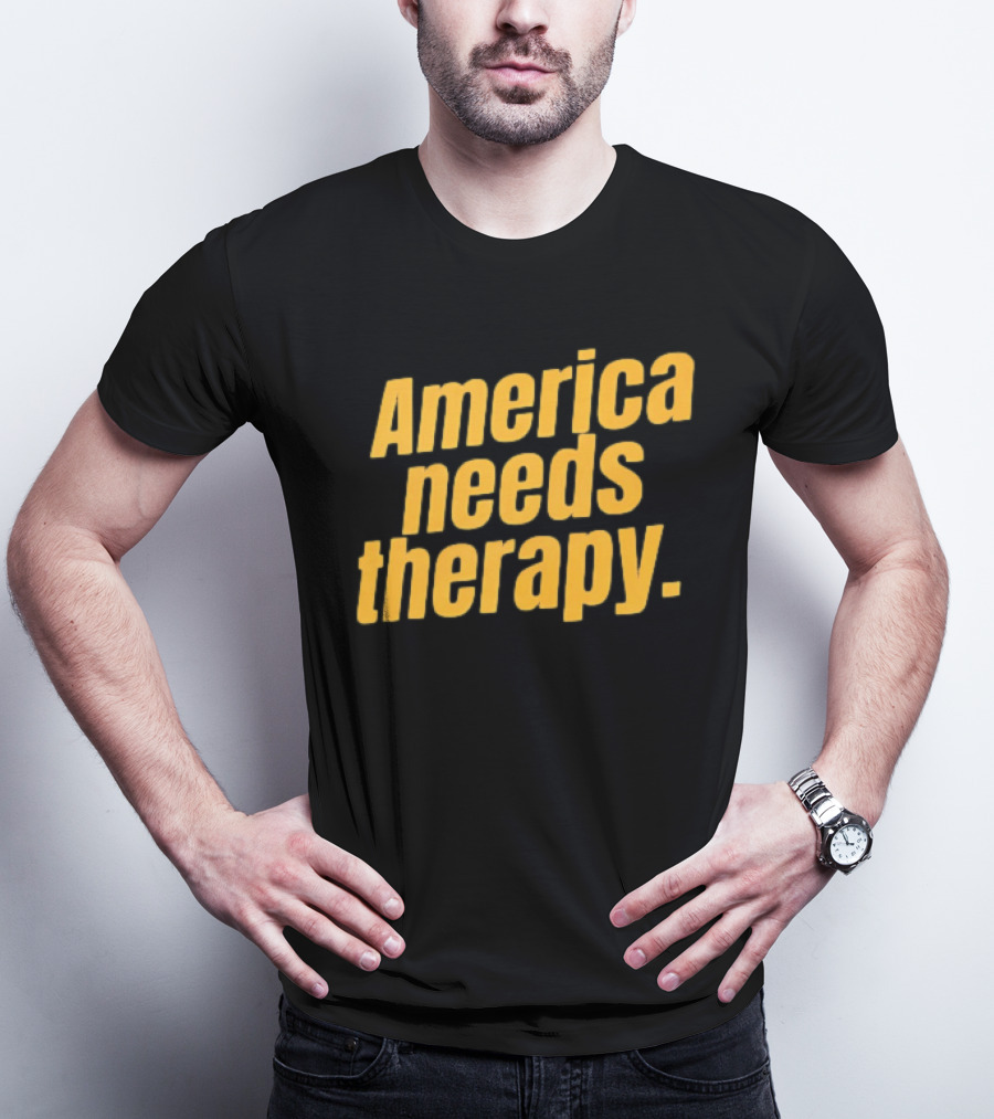 America Needs Therapy Brown Bold Yellow T-Shirt