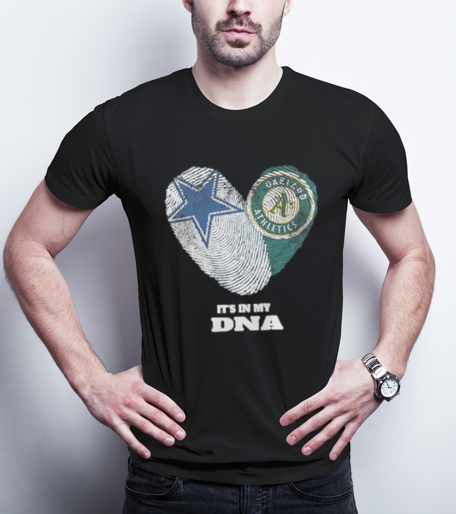 Dallas Cowboys Oakland Athletics It's In My DNA Heart Fingerprint T-Shirt