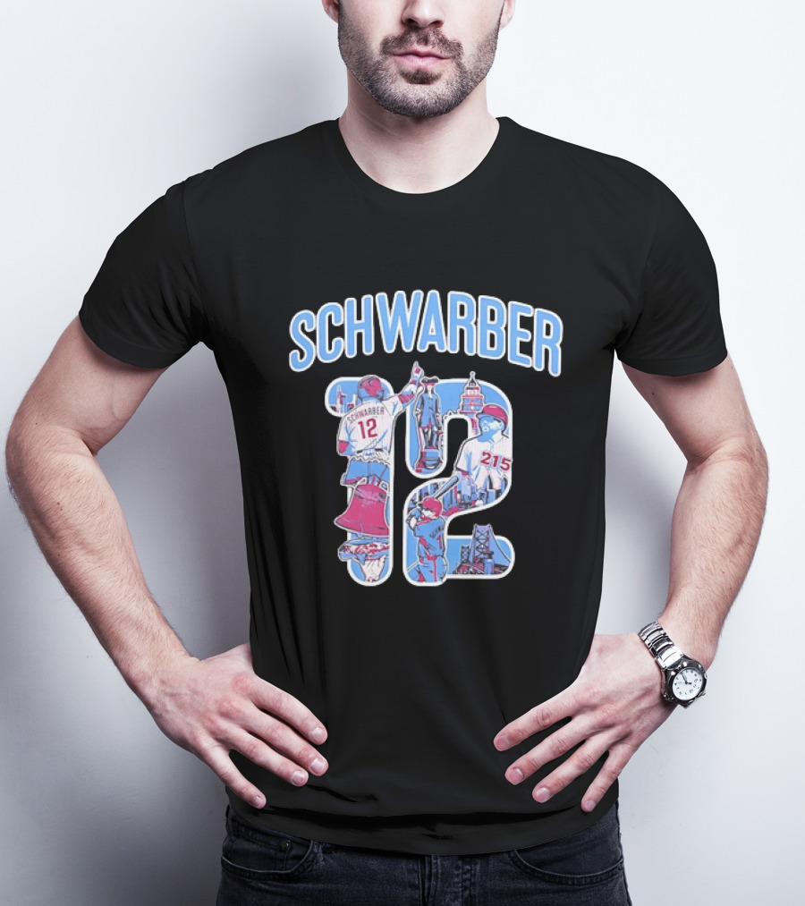 Kyle Schwarber Philadelphia Phillies 12 Liberty Bell City Skyline 215 T-Shirt
