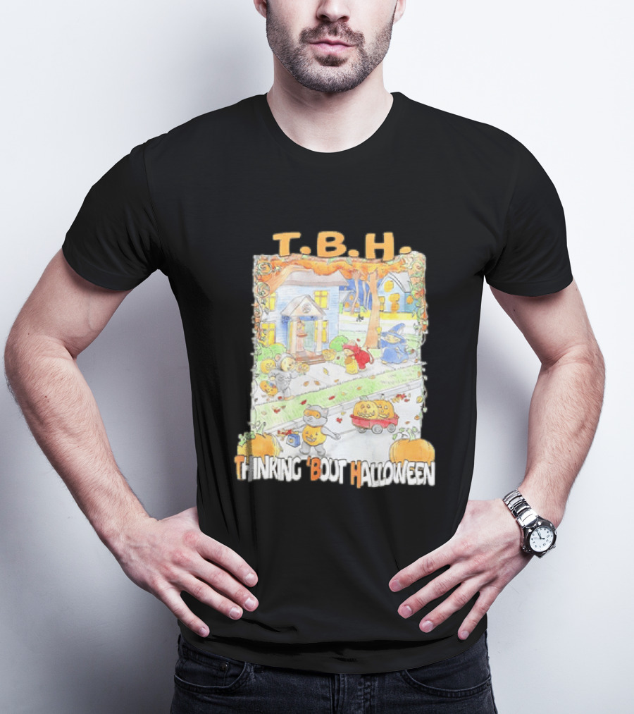 TBH Thinking 'Bout Halloween Animal Trick Or Treaters Fall Street Scene T-Shirt