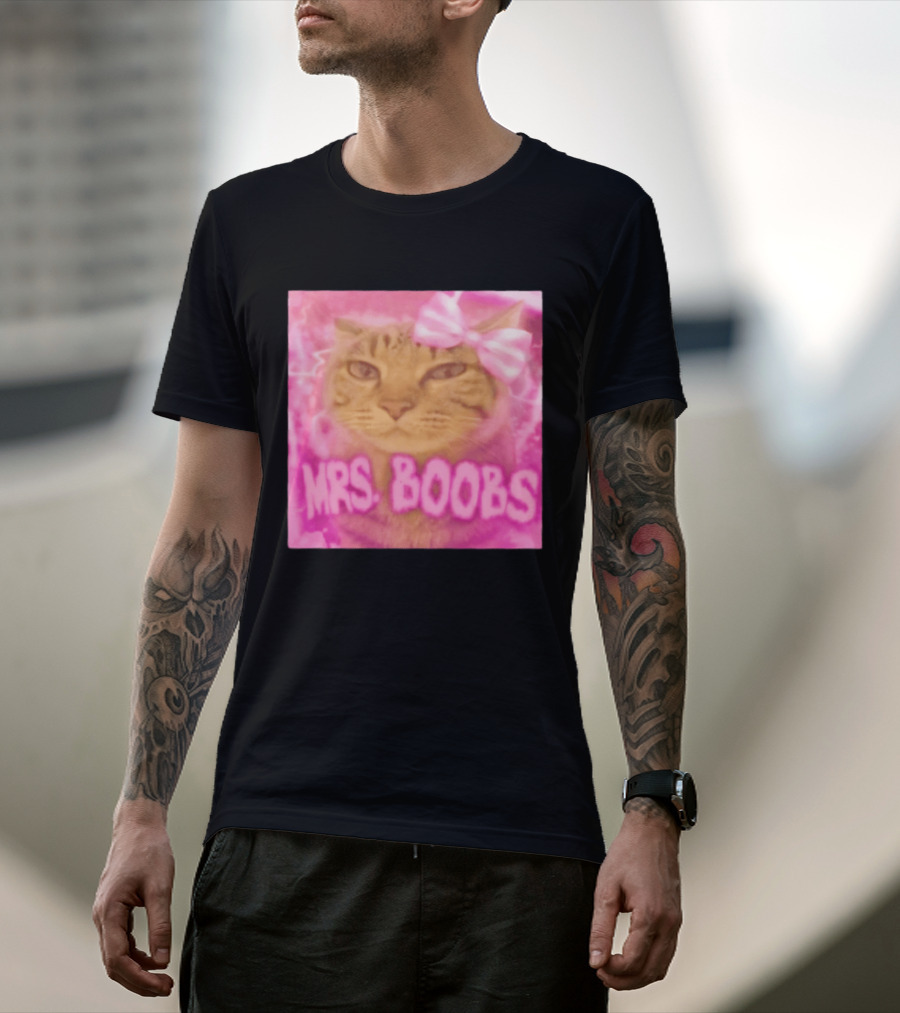 Mrs Boobs Cat Pink Aesthetic With Bow T-Shirt