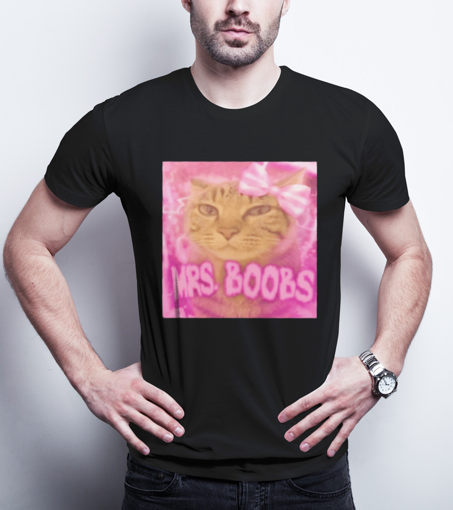 Mrs Boobs Cat Pink Aesthetic With Bow T-Shirt