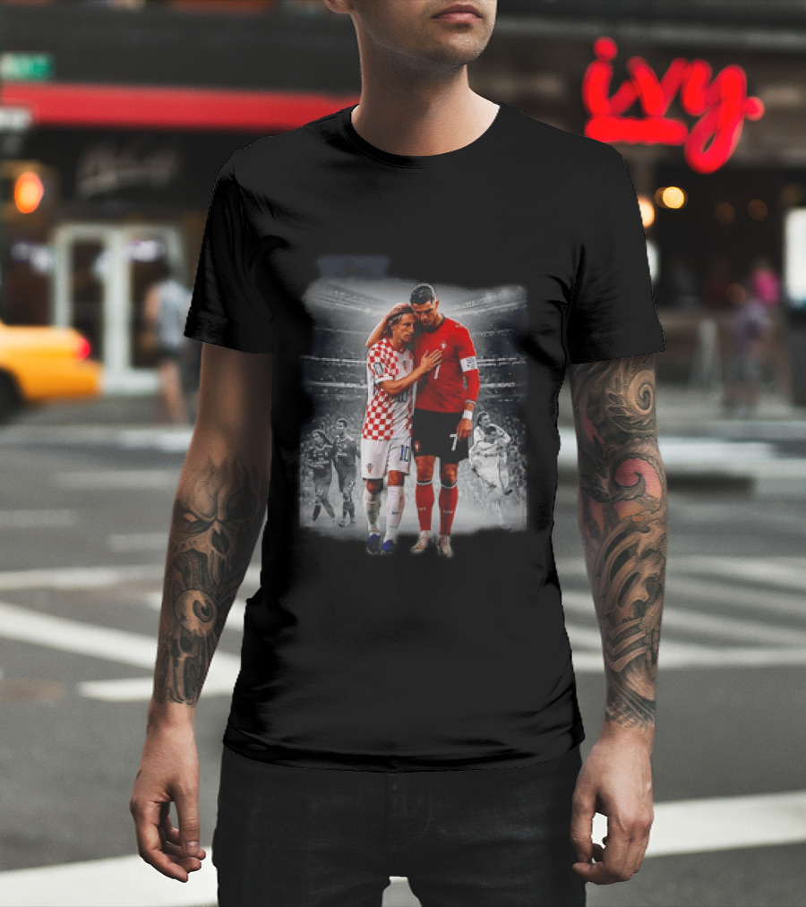 Portugal Cristiano Ronaldo Croatia Luka Modric Embrace Football Icon Moment T-Shirt