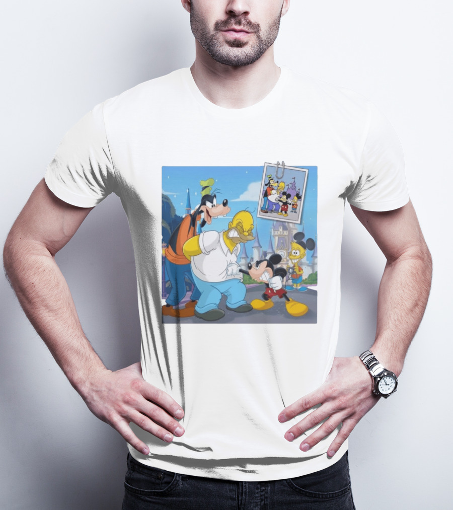Disney World Homer With Mickey Goofy Bart Mashup By Richietoons T-Shirt