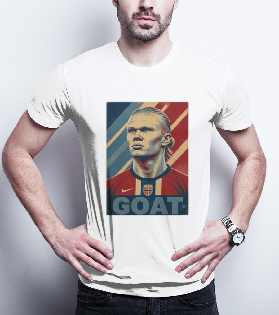 Erling Haaland G.O.A.T Norway Soccer Legend Iconic Red Blue Stripes T-Shirt