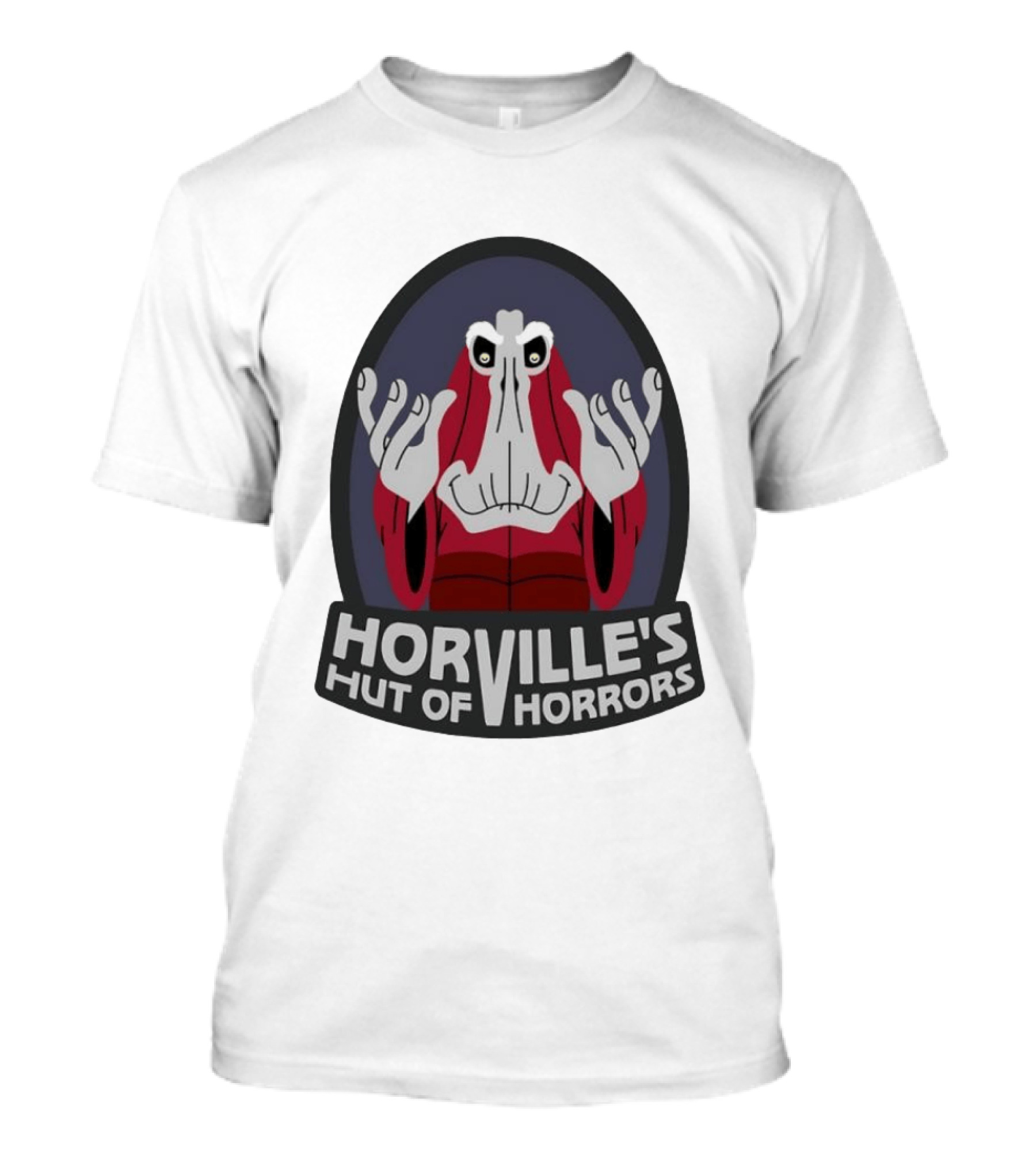 Horville's Hut Of Horrors Angry Red Clad Monster With Creepy Hands T-Shirt
