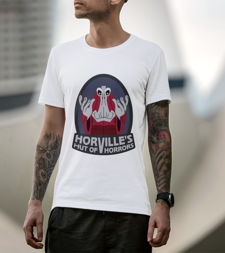 Horville's Hut Of Horrors Angry Red Clad Monster With Creepy Hands T-Shirt