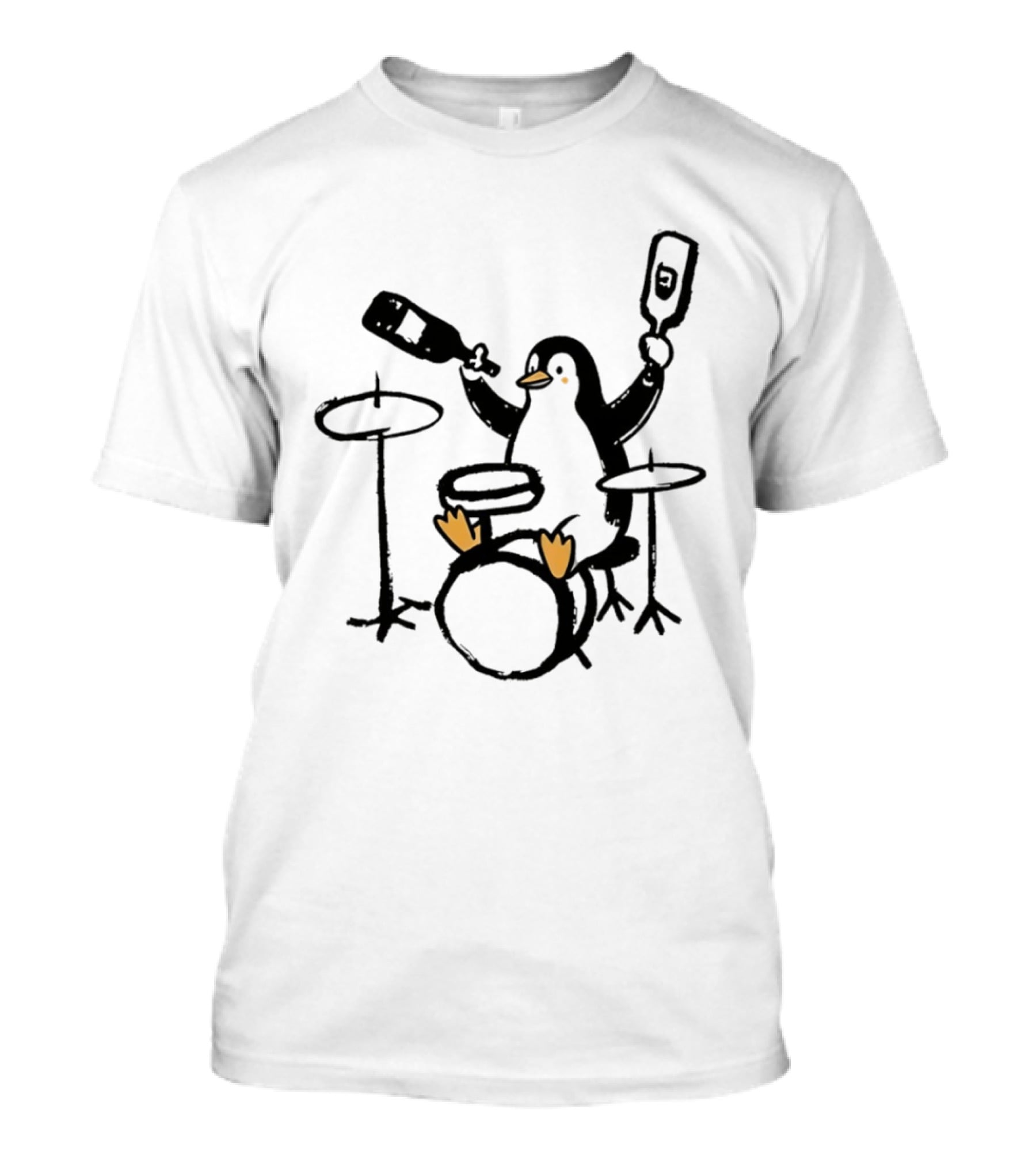 Penguin Playing Drums Drinking Wine With Bottle T-Shirt