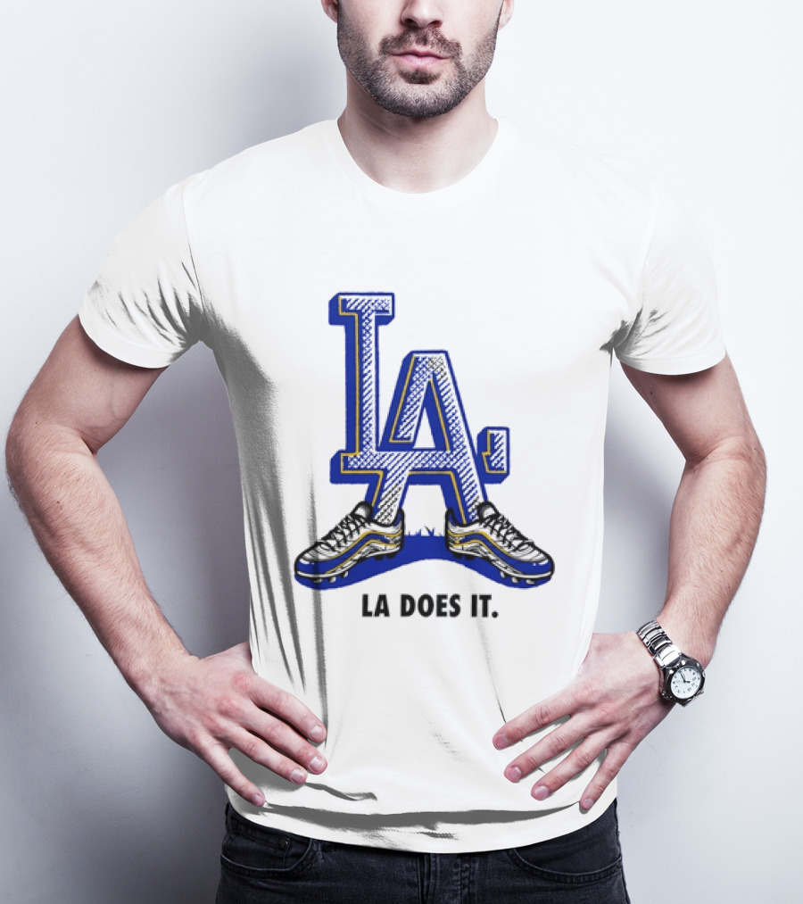 LA Dodgers LA Does It Baseball Footwear T-Shirt