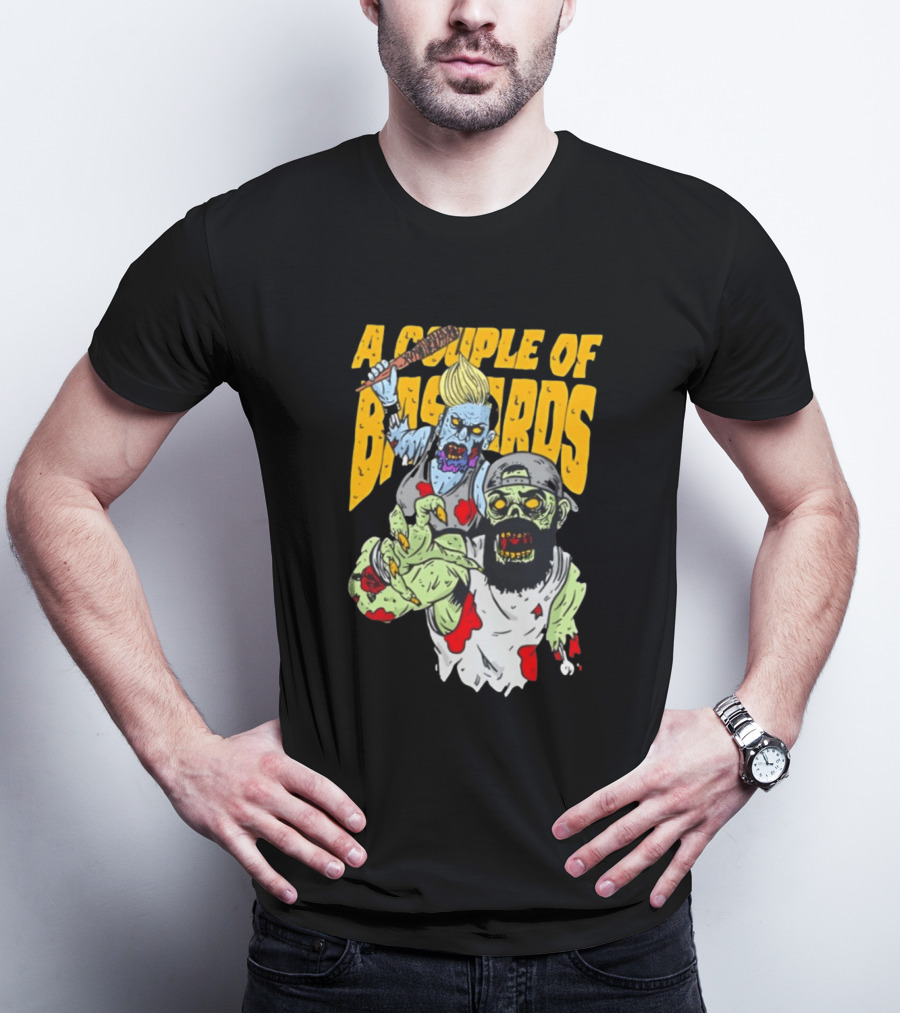 A Couple Of Bastards Zombie Cartoon With Baseball Bat And Beard T-Shirt