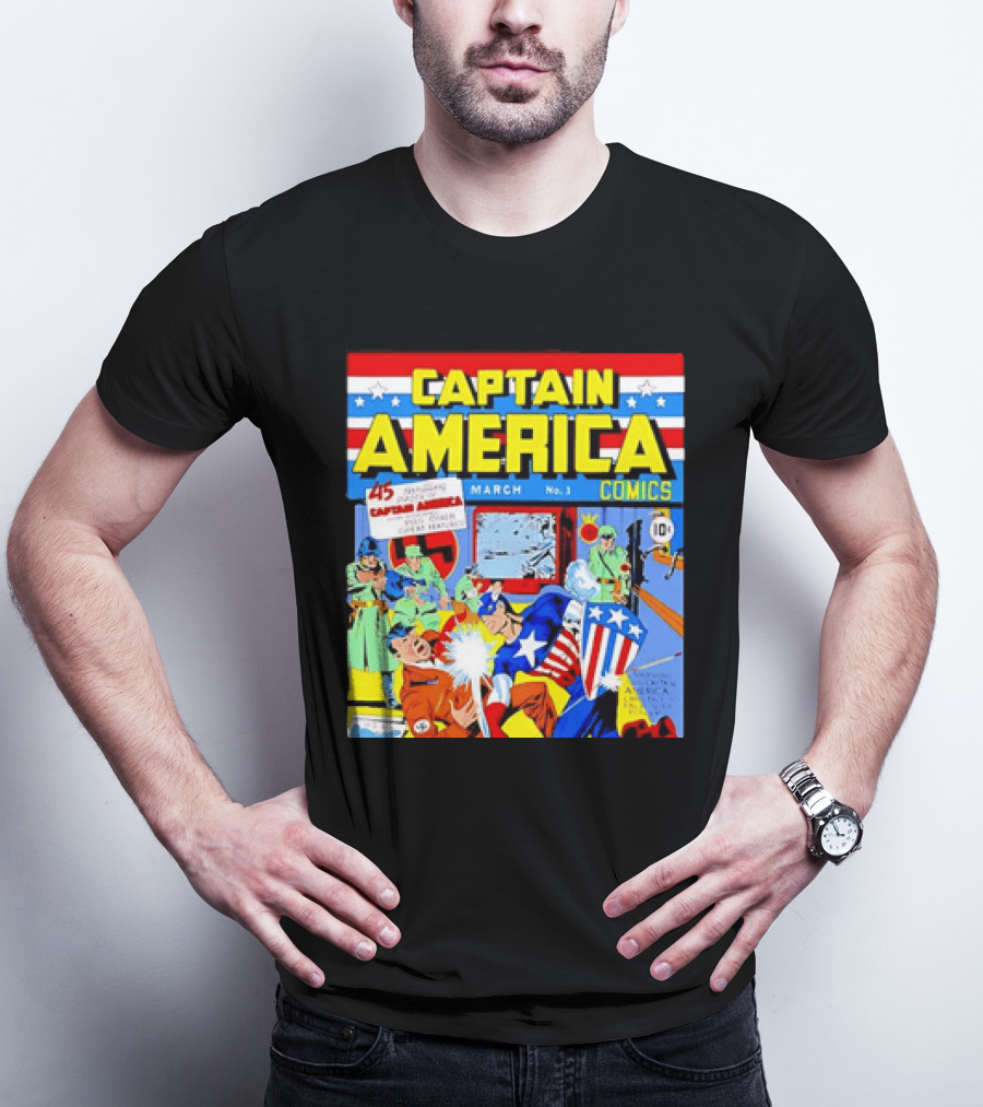Captain America Comics March No 1 Smashing Thru Hitler Issue Cover 1941 T-Shirt