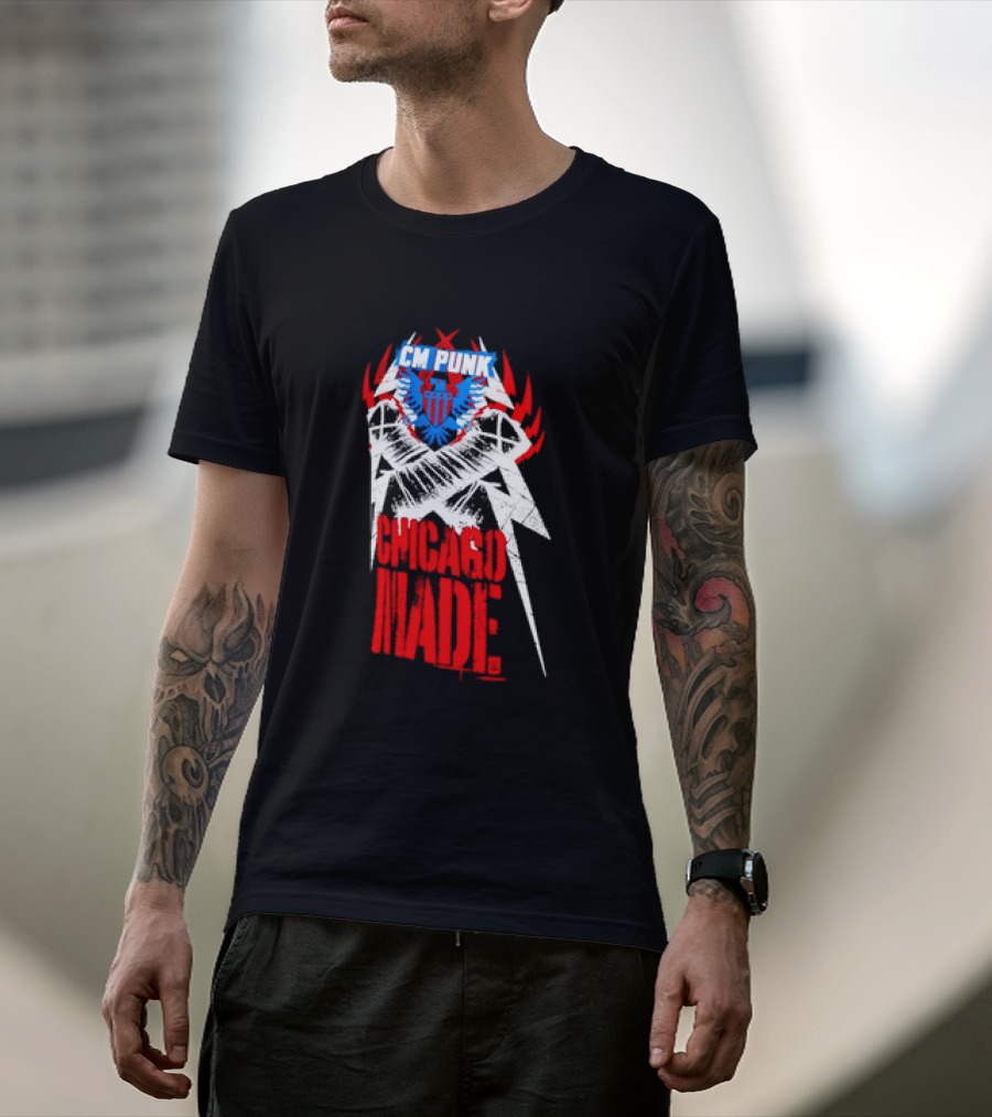CM Punk Chicago Made WWE Wrestling Red And Blue Star T-Shirt