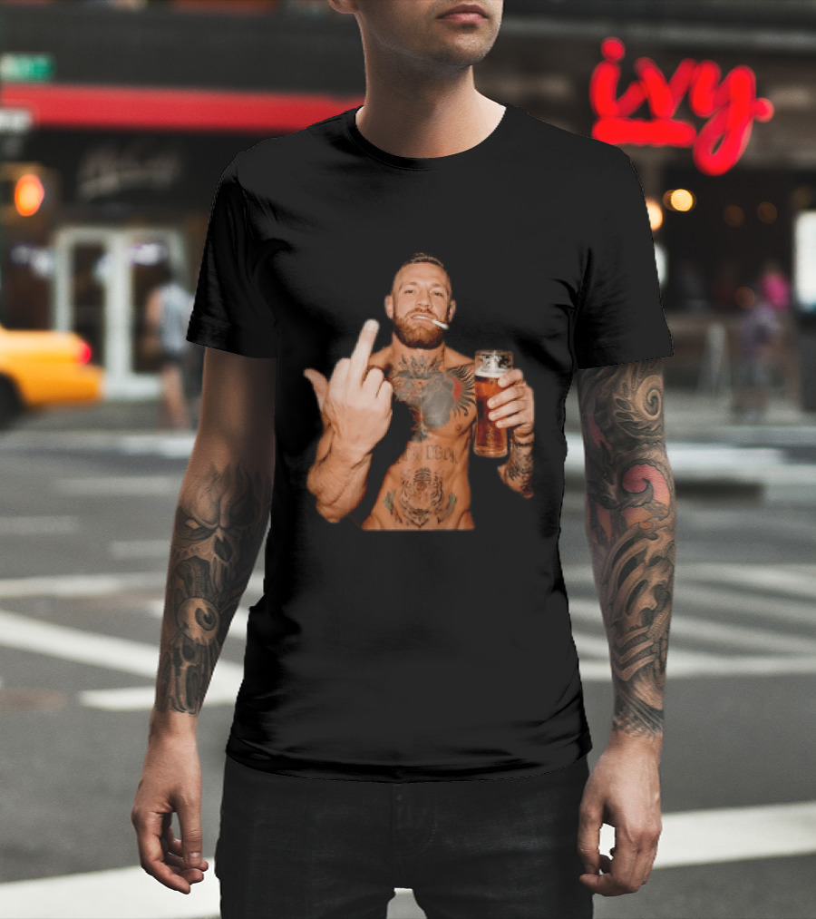 Conor McGregor UFC MMA The Notorious Middle Finger Tattoo Beer T-Shirt