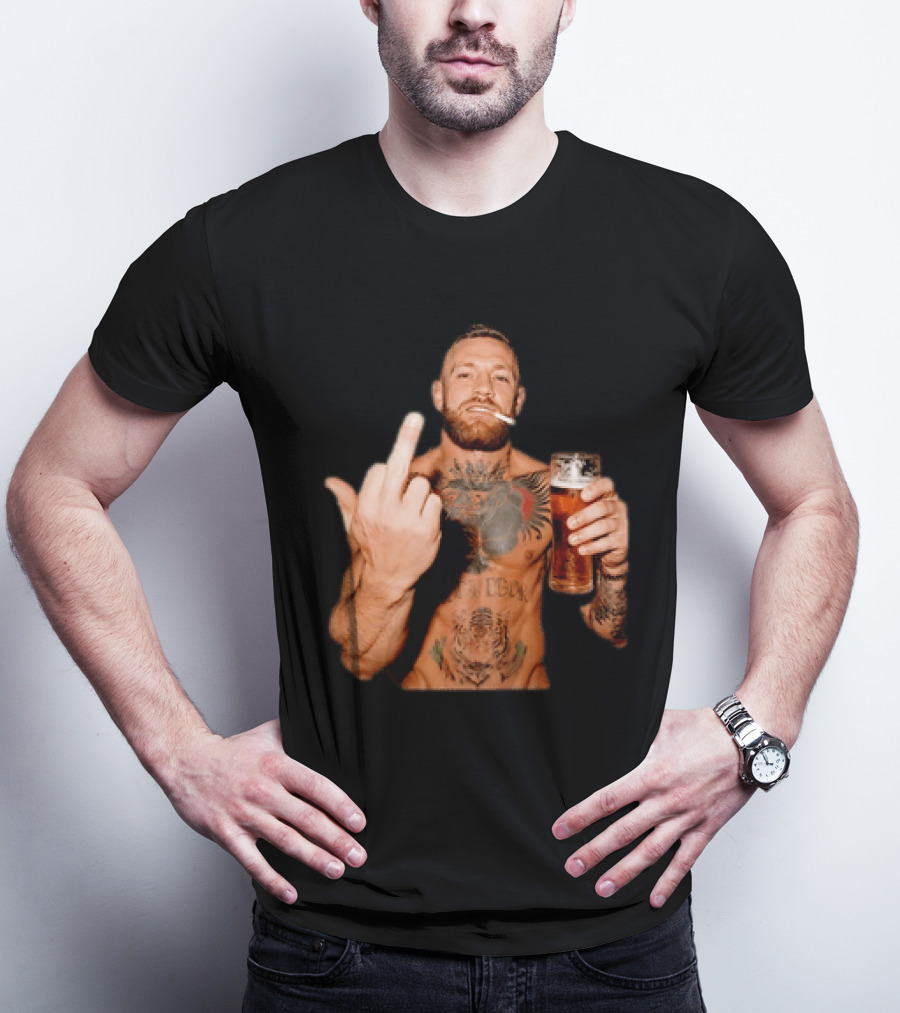 Conor McGregor UFC MMA The Notorious Middle Finger Tattoo Beer T-Shirt