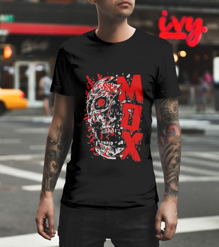 Creepy Zombie Skull MOX Red Splatter T-Shirt