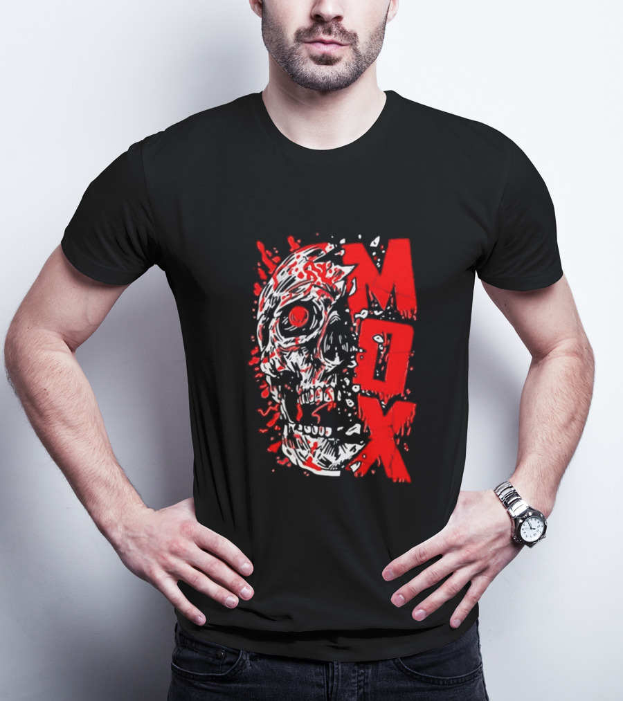 Creepy Zombie Skull MOX Red Splatter T-Shirt