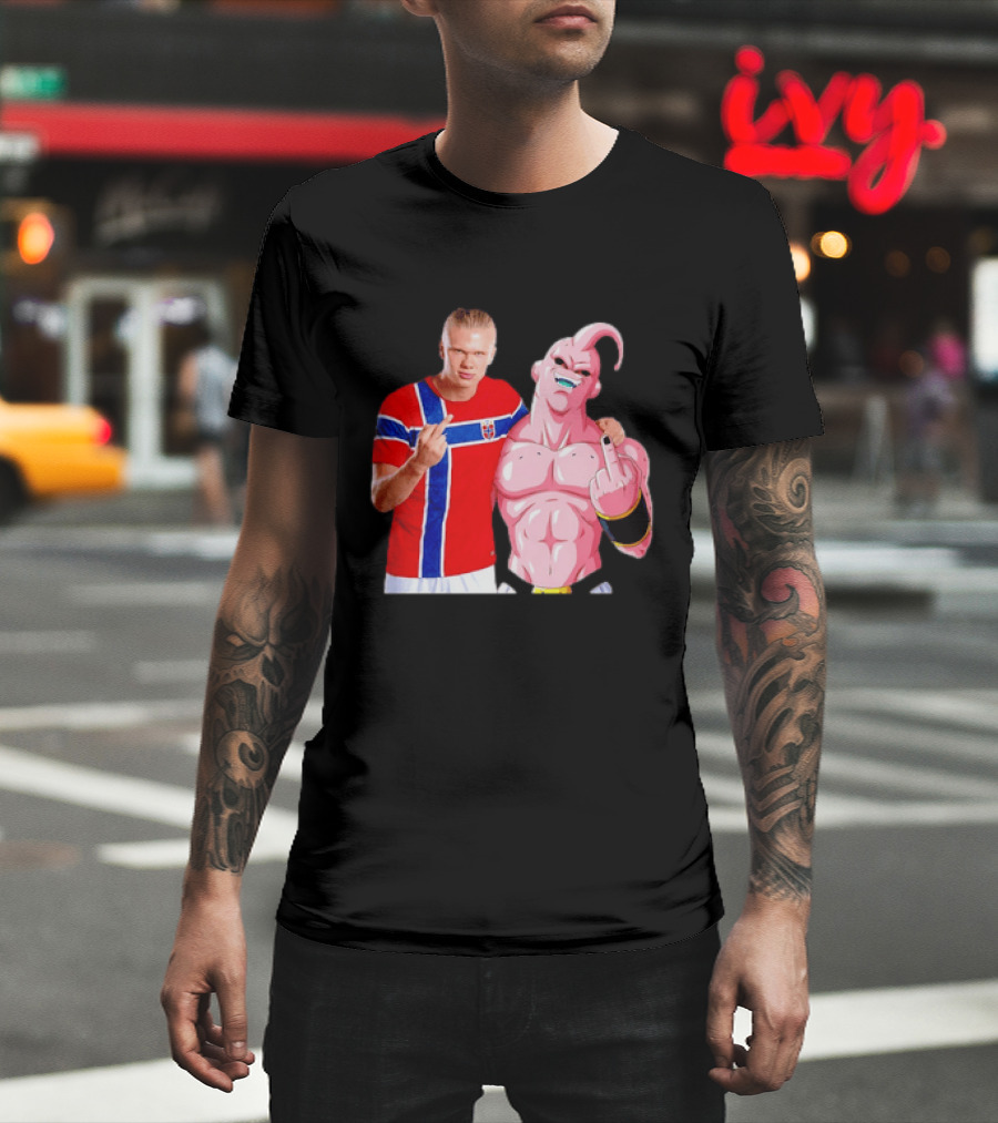 Erling Haaland Norway Majin Buu Middle Finger Cartoon Collaboration T-Shirt