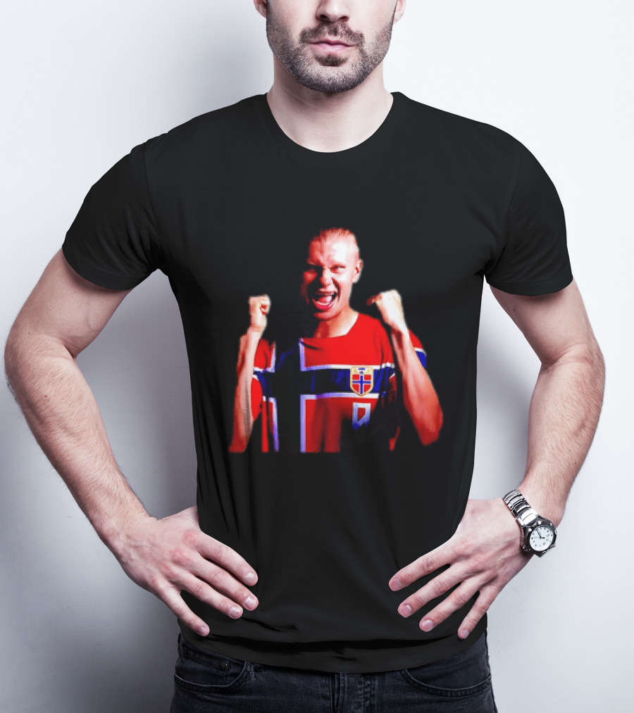 Erling Haaland Norway Football Team Norwegian Flag Iconic Striker Celebration T-Shirt