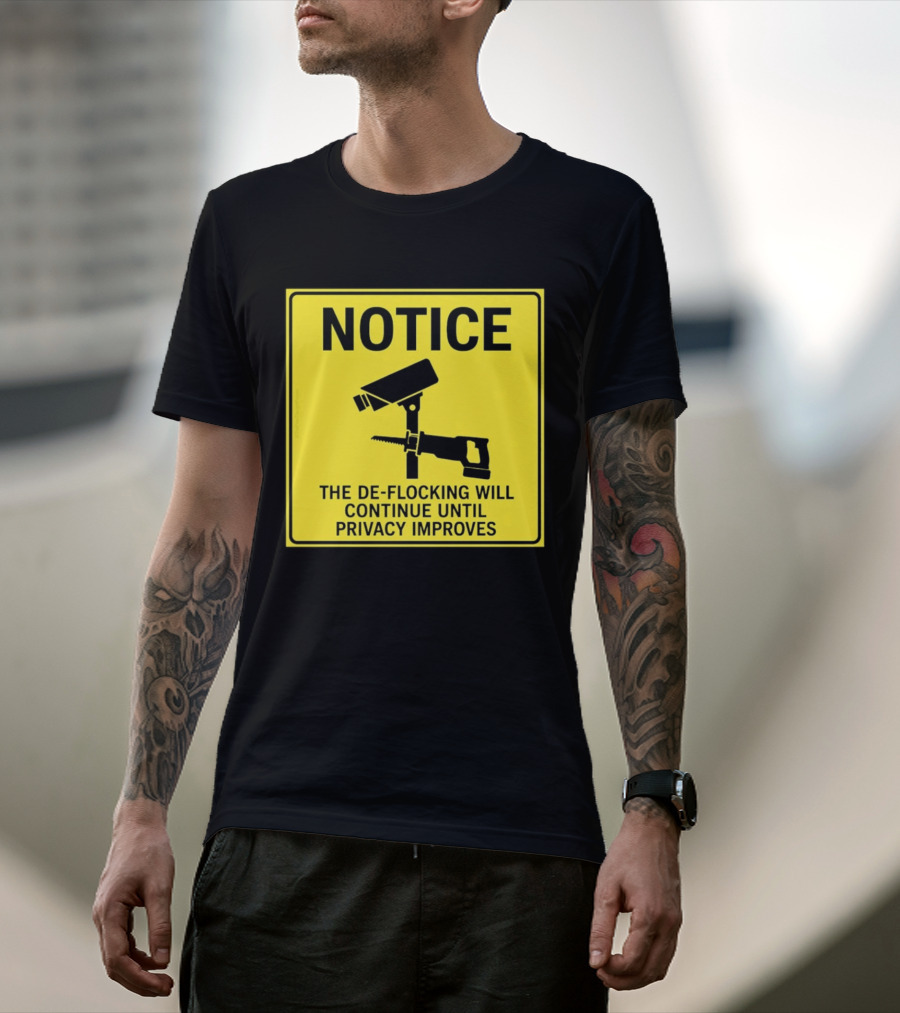 NOTICE De Flocking Will Continue Until Privacy Improves Surveillance Warning T-Shirt
