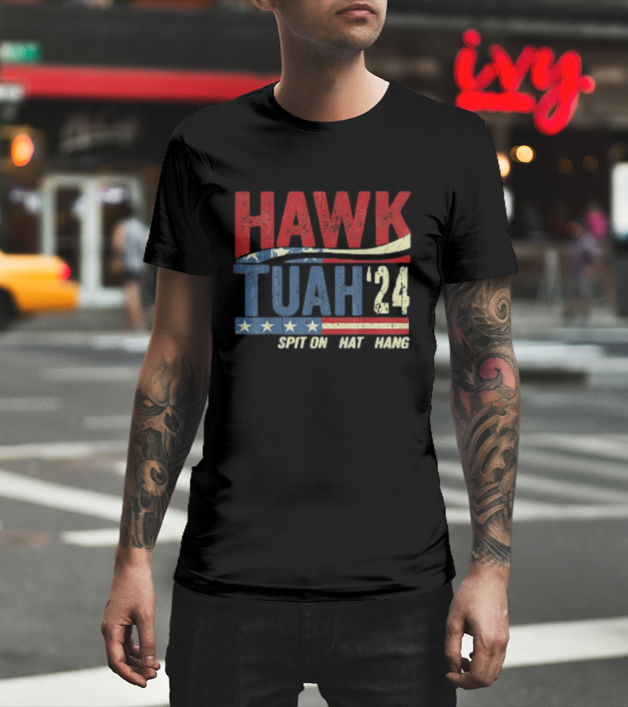 Hawk Tuah '24 Spit On That Thang Red White Blue Stars Stripes T-Shirt