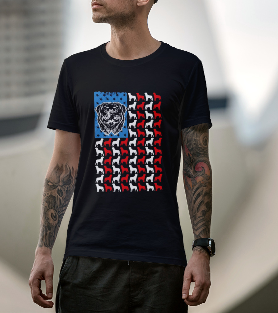 USA Flag Rottweiler Dog Stars Stripes Patriotic T-Shirt