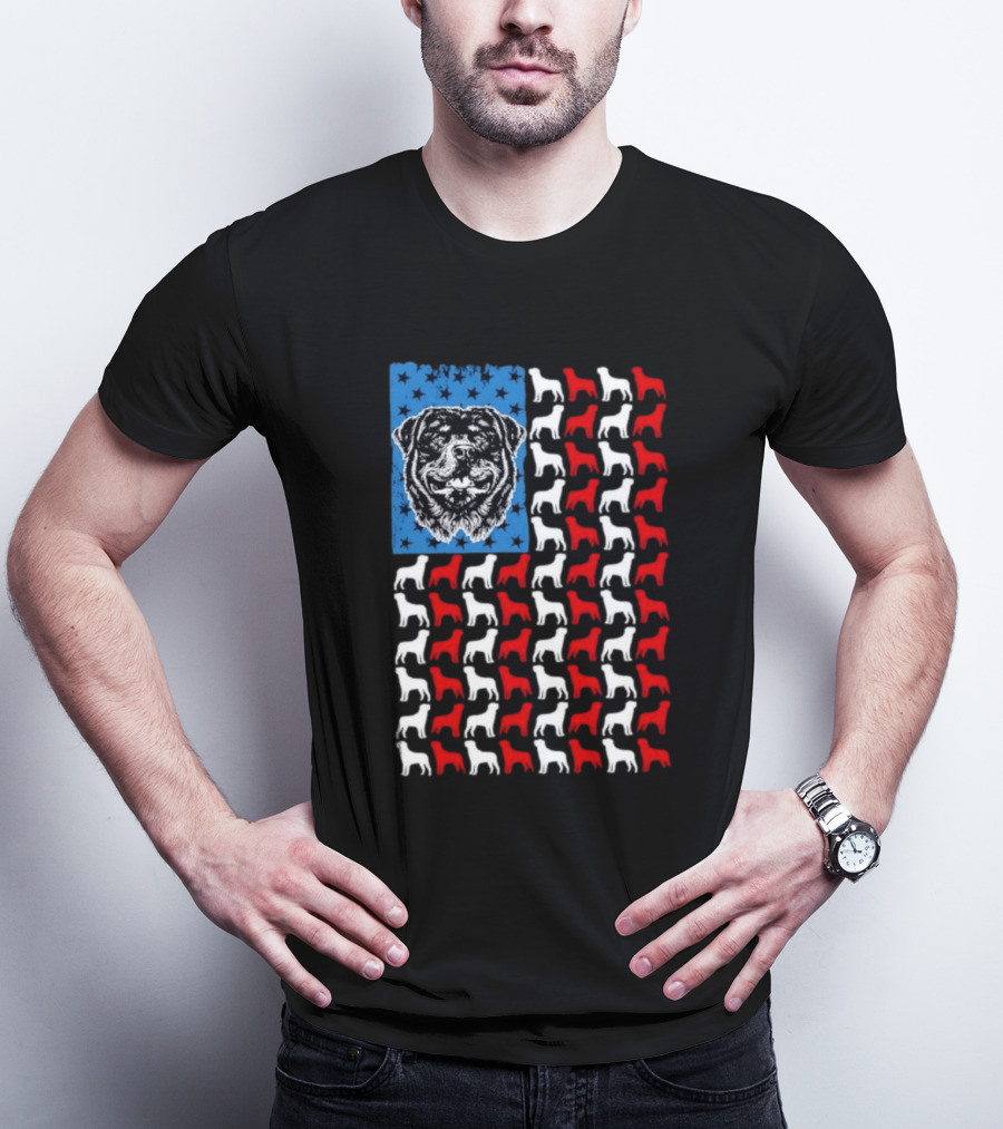 USA Flag Rottweiler Dog Stars Stripes Patriotic T-Shirt