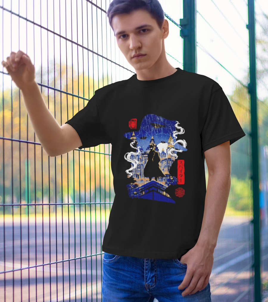 Spider Man Noir Marvel Spider Verse Cityscape Japanese T-Shirt