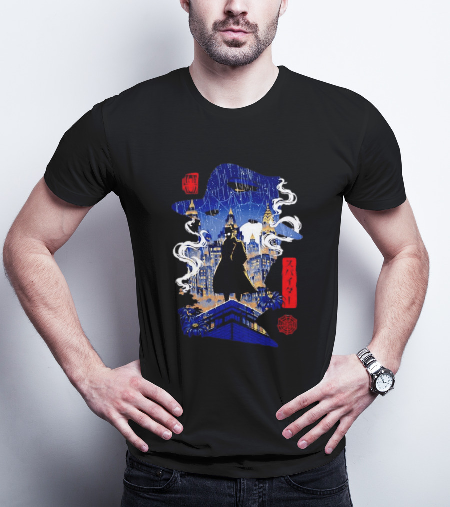 Spider Man Noir Marvel Spider Verse Cityscape Japanese T-Shirt