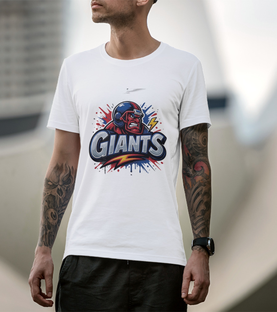 New York Giants Graffiti Style Football Helmet Lightning Bolt T-Shirt