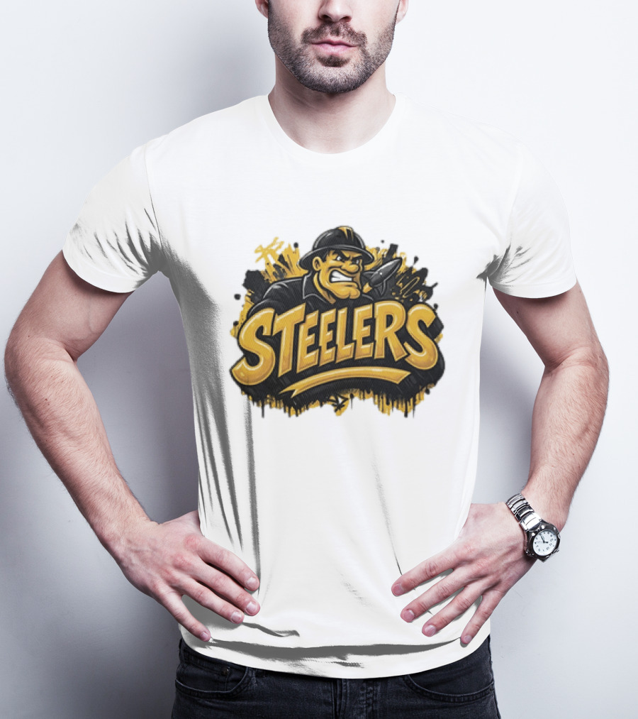 Pittsburgh Steelers Graffiti Steel Worker Emblem With Tough T-Shirt