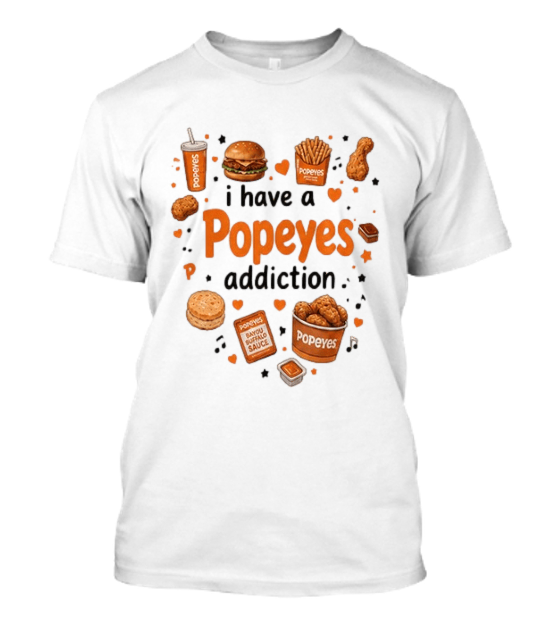 Popeyes Chicken And Biscuits Addiction Heartbeat Lover With Bayou Buffalo Sauce T-Shirt