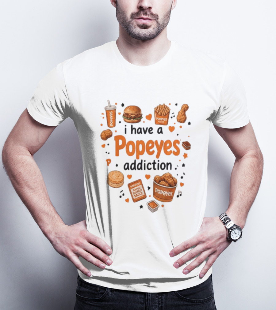 Popeyes Chicken And Biscuits Addiction Heartbeat Lover With Bayou Buffalo Sauce T-Shirt