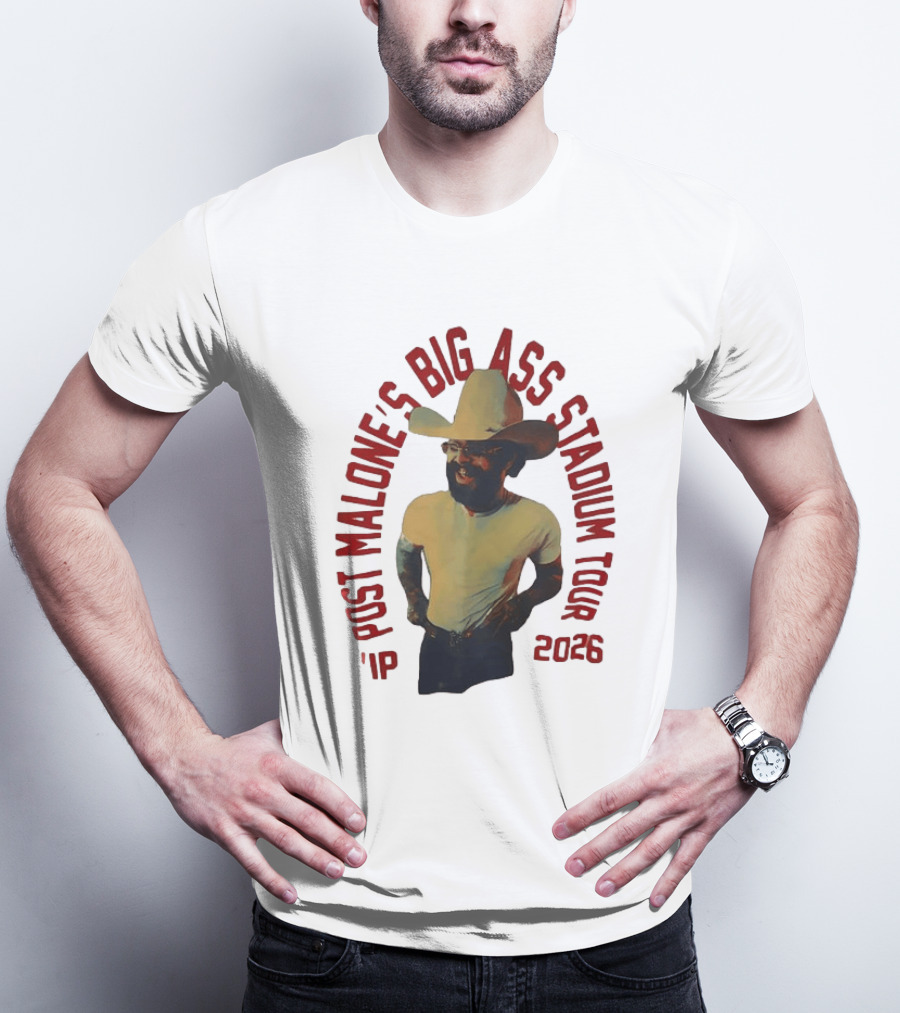 Post Malone Big Ass Stadium Tour 2026 Cowboy Hat And Beard T-Shirt