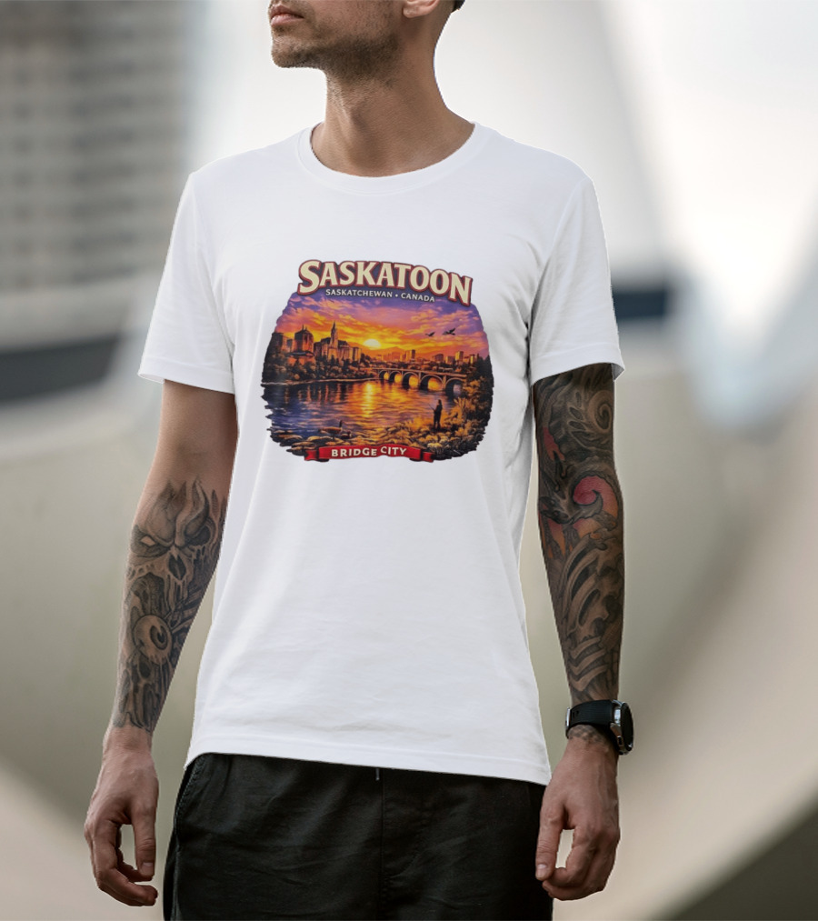 Saskatoon Saskatchewan Canada Sunset Bridge City T-Shirt