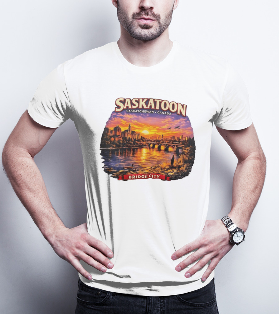 Saskatoon Saskatchewan Canada Sunset Bridge City T-Shirt