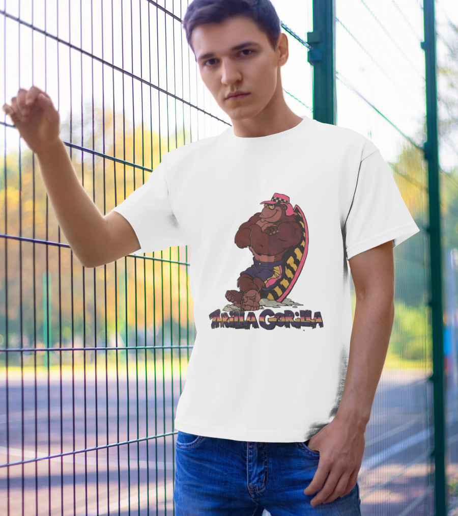 Thrilla Gorilla Town And Country Surf Checkered Hat Surfboard T-Shirt